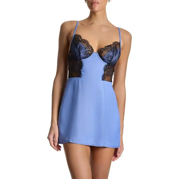 Hanky Panky X Lexi Wood Katrina Lace Trim Chemise - Denim