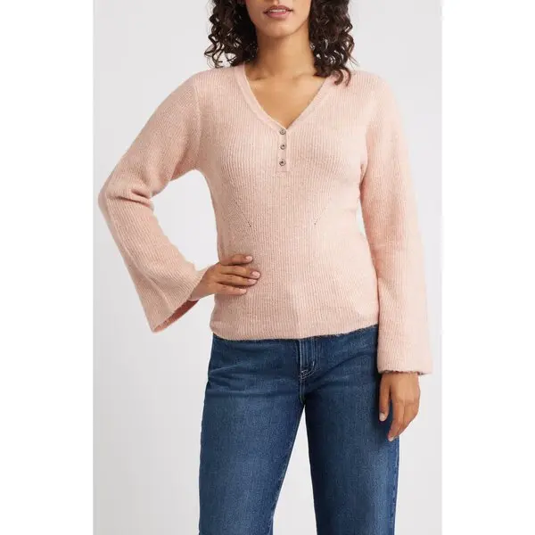 Wit & Wisdom Bell Sleeve Henley Sweater - Rose Quartz