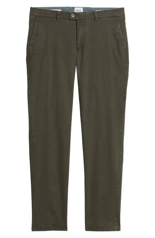 BRAX Fabio Flat Front Cotton Blend Pants - Olive