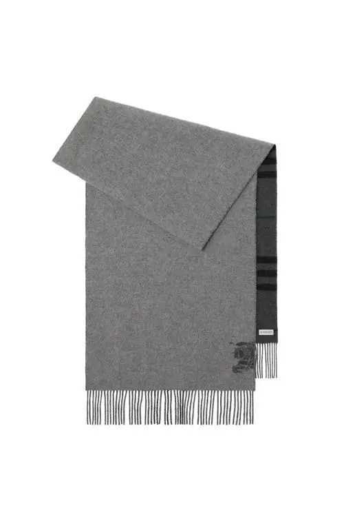 Burberry Wide Reversible Check Cashmere Scarf - Charcoal Grey/vine Green