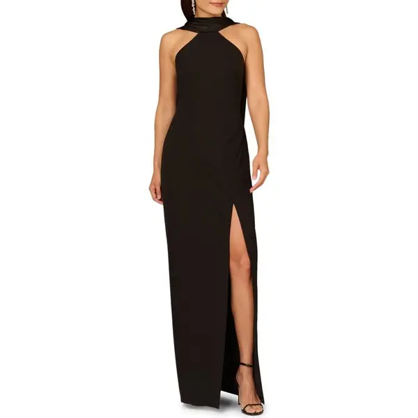 Aidan Mattox Bonded Crepe Halter Gown