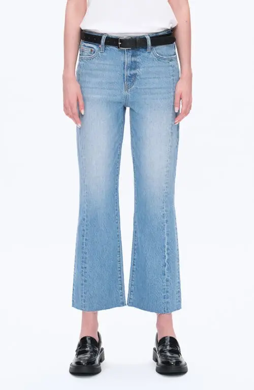 BAYEAS High-waist Straight Leg Jeans With Raw Hem - Medium Blue