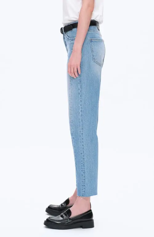 BAYEAS High-waist Straight Leg Jeans With Raw Hem - Medium Blue