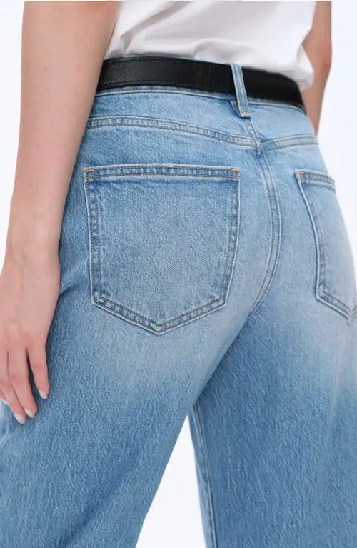 BAYEAS High-waist Straight Leg Jeans With Raw Hem - Medium Blue