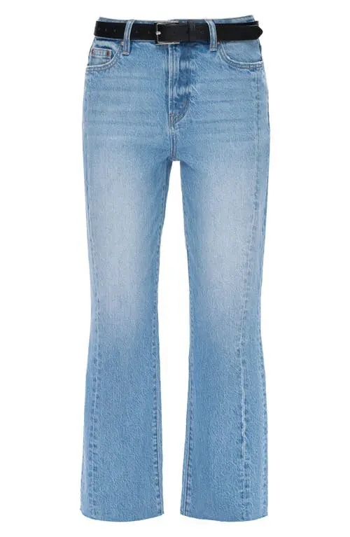 BAYEAS High-waist Straight Leg Jeans With Raw Hem - Medium Blue