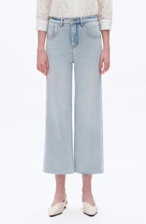 BAYEAS High Waist Wide Leg Jeans With Raw Hem - Light Blue
