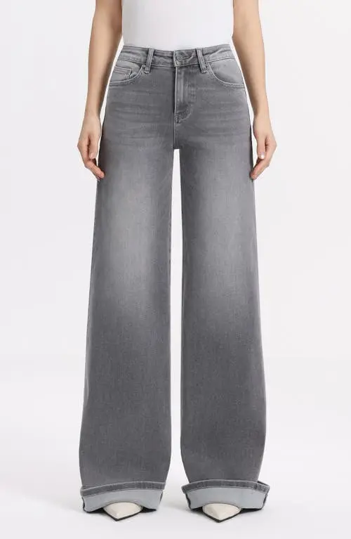 BAYEAS Cuffed Wide Leg Jeans - Light Grey