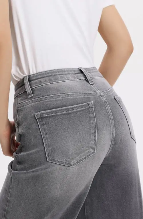 BAYEAS Cuffed Wide Leg Jeans - Light Grey