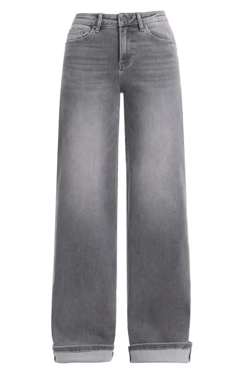 BAYEAS Cuffed Wide Leg Jeans - Light Grey