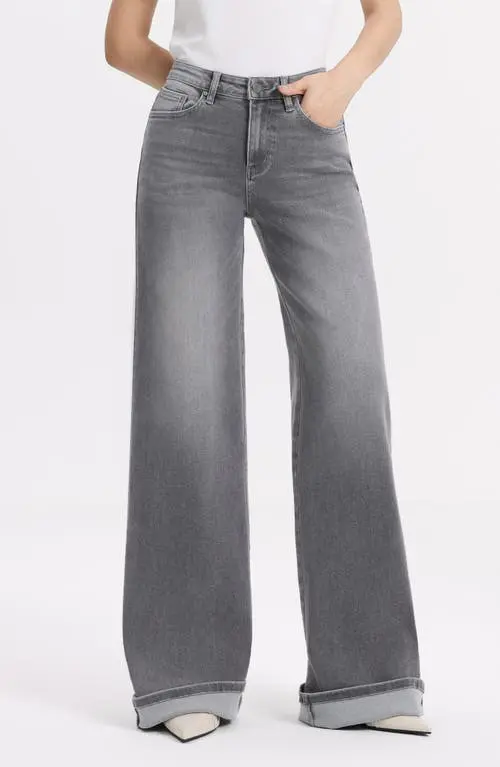 BAYEAS Cuffed Wide Leg Jeans - Light Grey