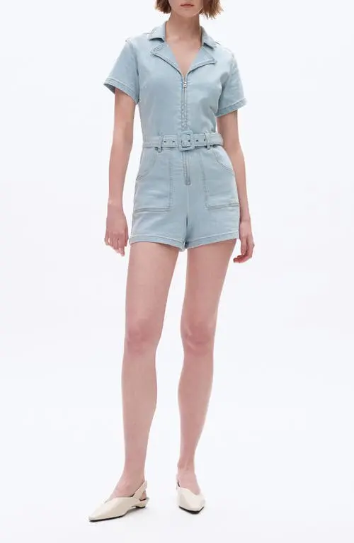 BAYEAS Belted Denim Romper - Light Blue