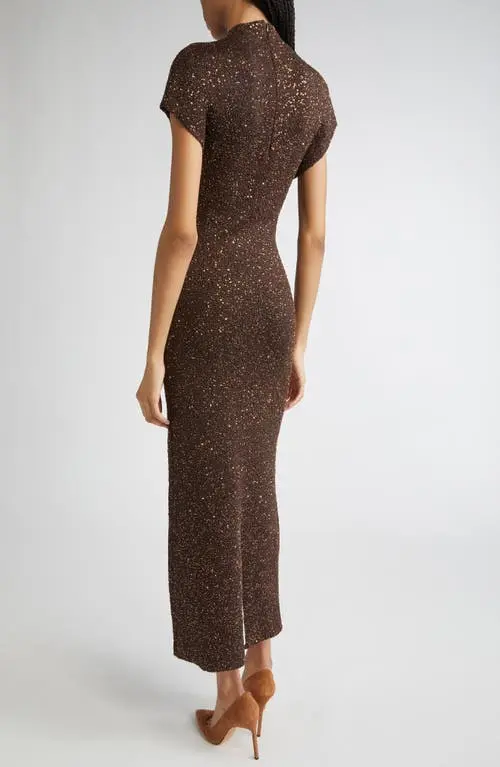 Lela Rose Funnel Neck Sequin Knit Maxi Dress