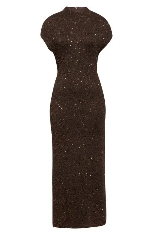Lela Rose Funnel Neck Sequin Knit Maxi Dress