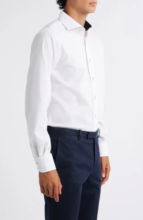 Lorenzo Uomo Trim Fit Solid Textured Stretch Cotton Dress Shirt