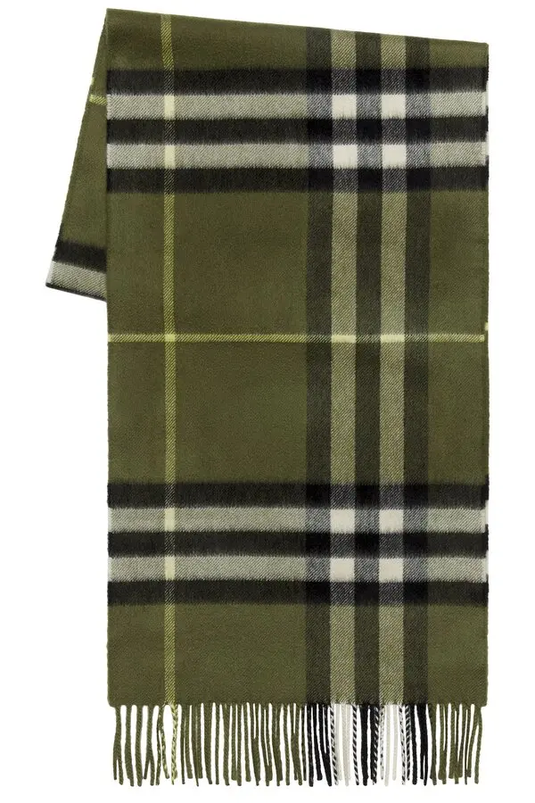 Burberry 168x30 Giant Check Cashmere Scarf In Green - Pea Green