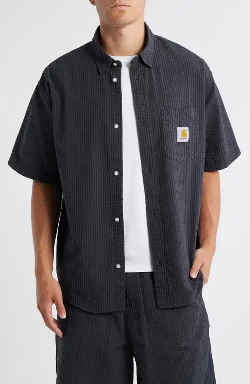 Carhartt Work In Progress Toland Seersucker Short Sleeve Button-up Shirt - Black Toland Stripe