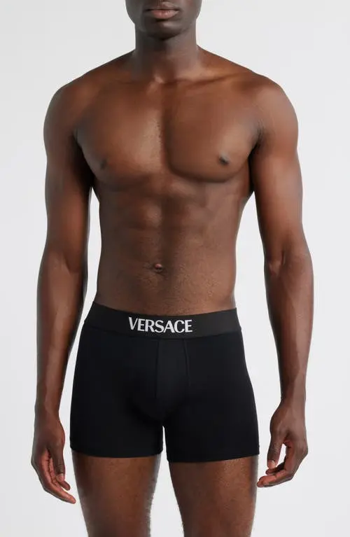 Versace Essential Logo Stretch Cotton Boxer Briefs - Black