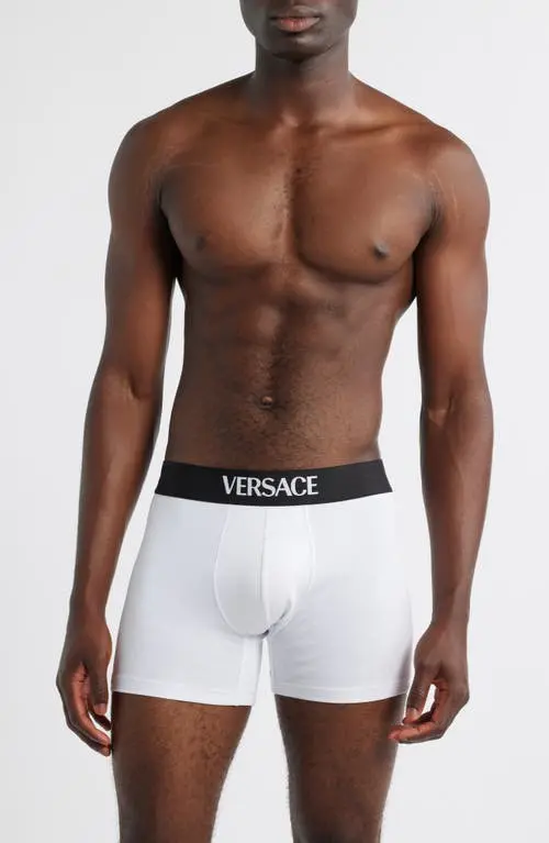 Versace Essential Logo Stretch Cotton Boxer Briefs - Optical White
