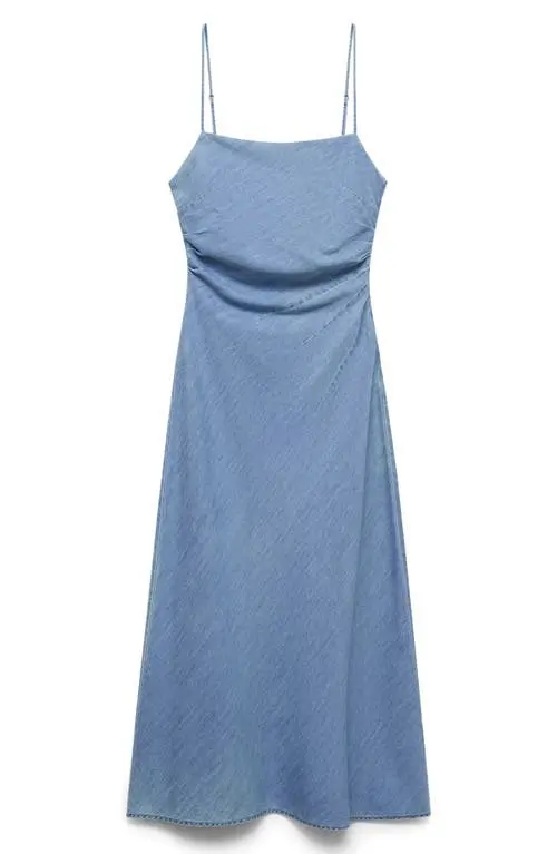 Mango Draped Denim Maxi Dress