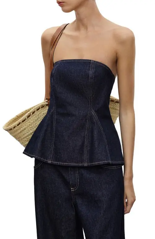 Mango Strapless Denim Peplum Top