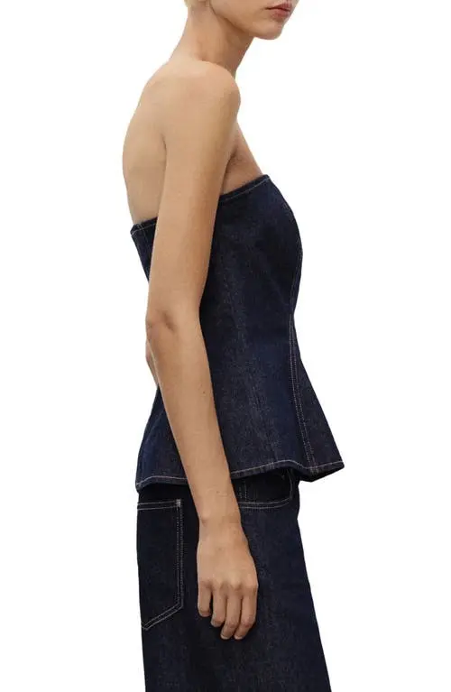 Mango Strapless Denim Peplum Top