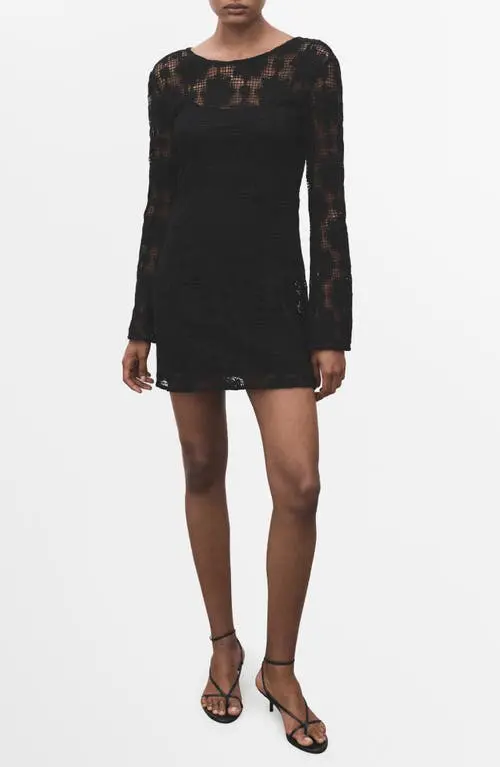 Mango Long Sleeve Open Stitch Minidress