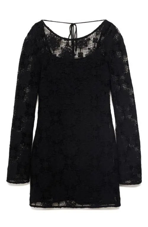 Mango Long Sleeve Open Stitch Minidress