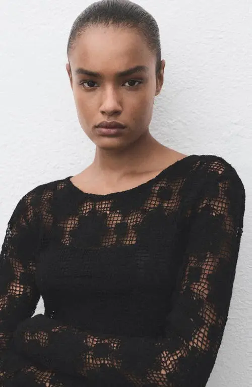 Mango Long Sleeve Open Stitch Minidress
