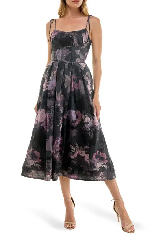 SOCIALITE Floral-print Corset Midi Sundress - Black Washed Floral