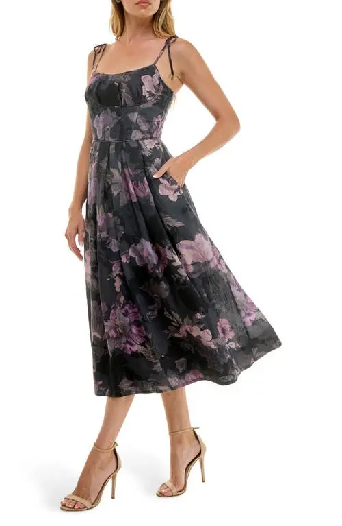 SOCIALITE Floral-print Corset Midi Sundress - Black Washed Floral