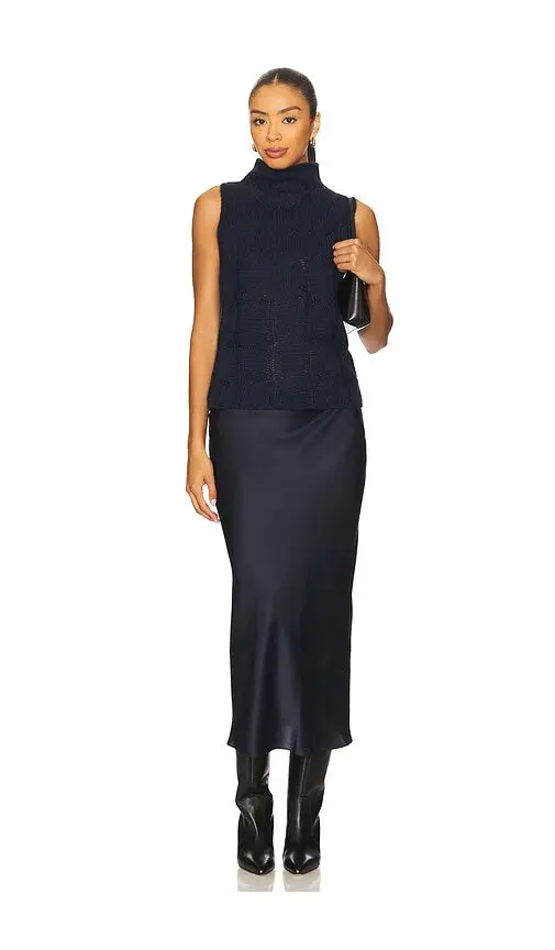 Sablyn Sleeveless Cable Turtleneck Sweater Vest - Midnight Navy