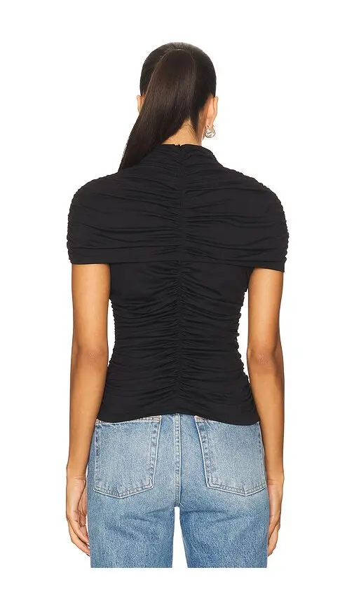 Susana Monaco Mock Neck Overlay Gathered Top - Black