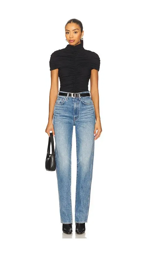 Susana Monaco Mock Neck Overlay Gathered Top - Black