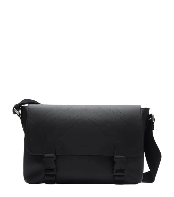 Burberry Leather Embossed Messenger Bag - Black