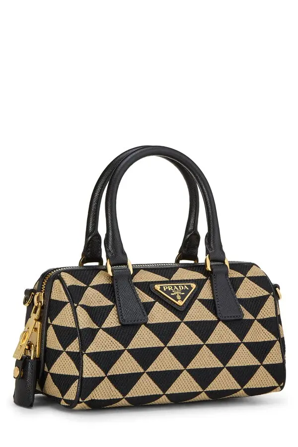 Prada Jacquard Canvas Symbole Boston Bag Mini In Black - 20% Off
