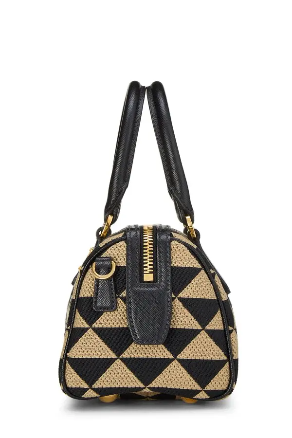Prada Jacquard Canvas Symbole Boston Bag Mini In Black - 20% Off
