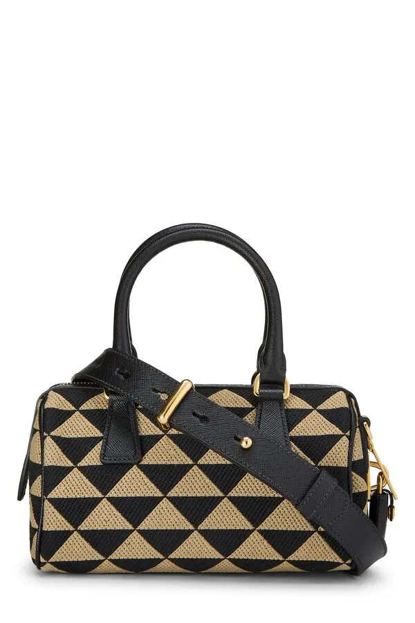 Prada Jacquard Canvas Symbole Boston Bag Mini In Black - 20% Off