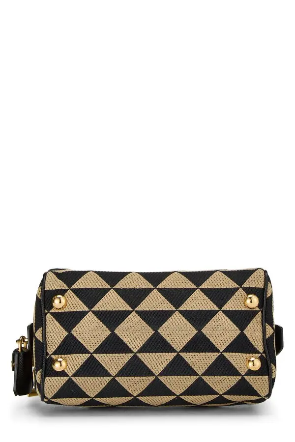 Prada Jacquard Canvas Symbole Boston Bag Mini In Black - 20% Off