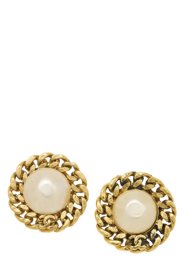 Chanel Faux Pearl Earrings - Gold