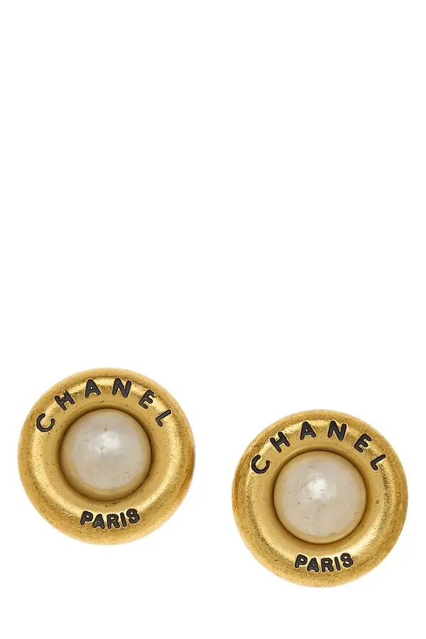 Chanel Faux Pearl Button Earrings - Gold