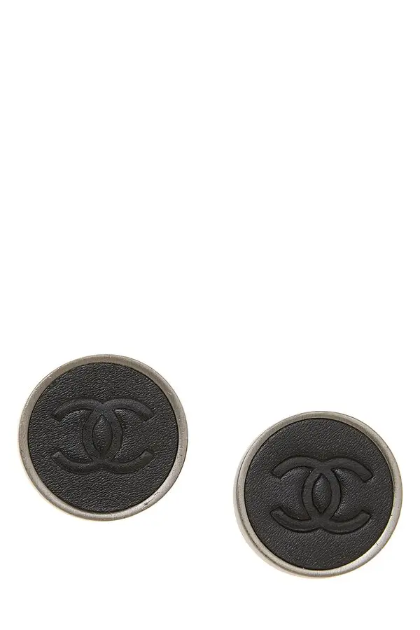 Chanel Gunmetal 'cc' Round Clip-on Earrings - Grey