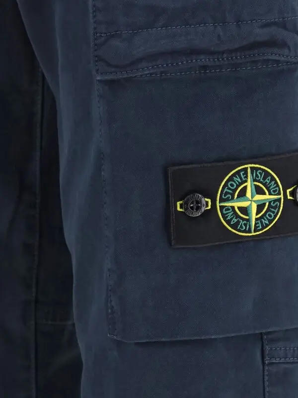 Stone Island Slim Fit Stretch Technical Fabric Cargo Trousers With Compass Logo - Navy