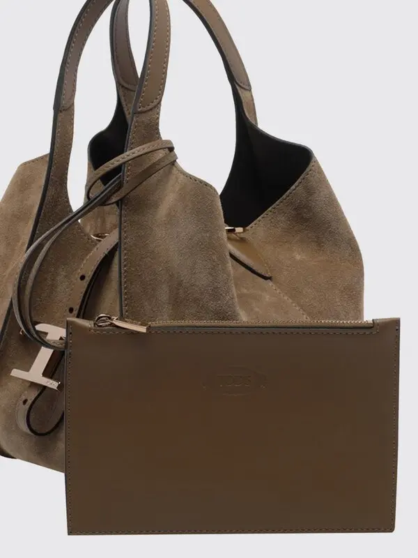 TOD'S Leather Trimmed Suede Shoulder Bag - Burnt