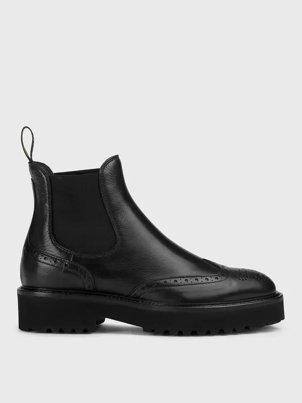 DOUCAL'S Leather Chelsea Boots With Broguing - Black