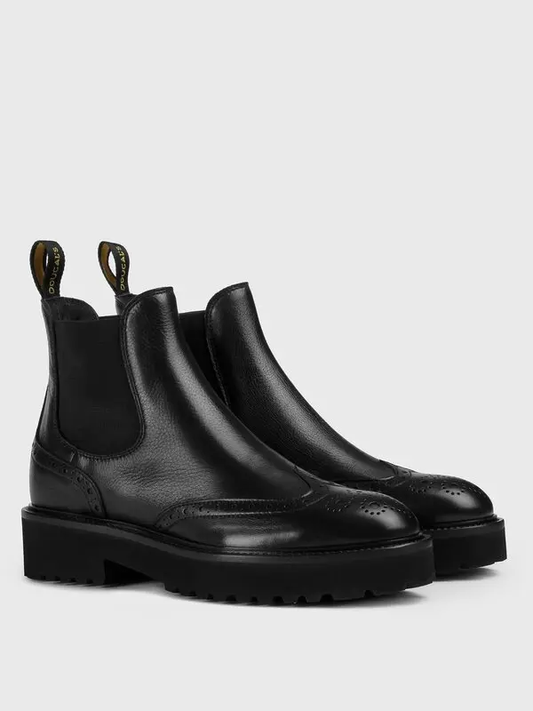 DOUCAL'S Leather Chelsea Boots With Broguing - Black