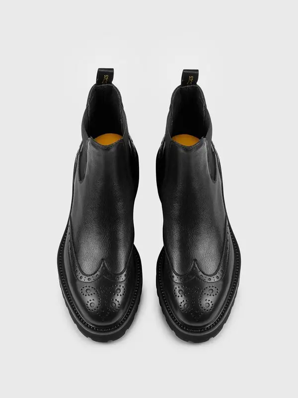 DOUCAL'S Leather Chelsea Boots With Broguing - Black