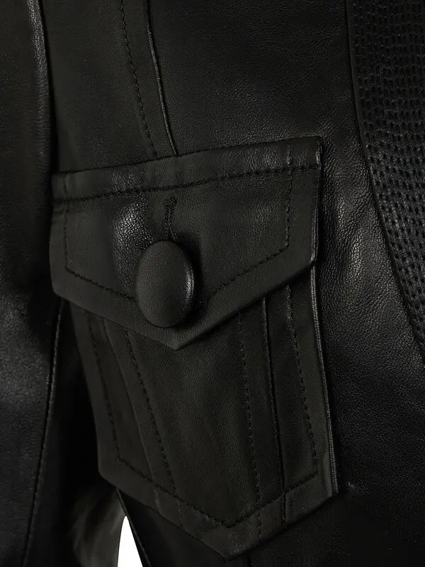 Balmain Cropped Belted Lamb Leather Jacket With Padded Shoulders - Black