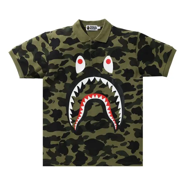 A BATHING APE 1st Camo Shark Polo - Green