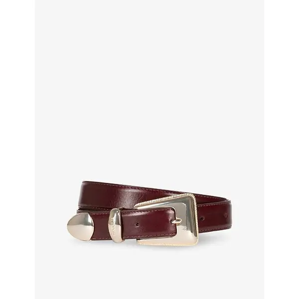 The Kooples Leather Western Buckle Belt - Bordeaux