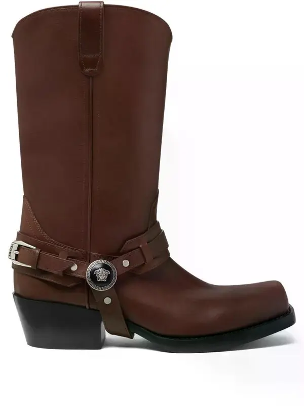 Versace Dana Leather Cowboy Boots - Brown